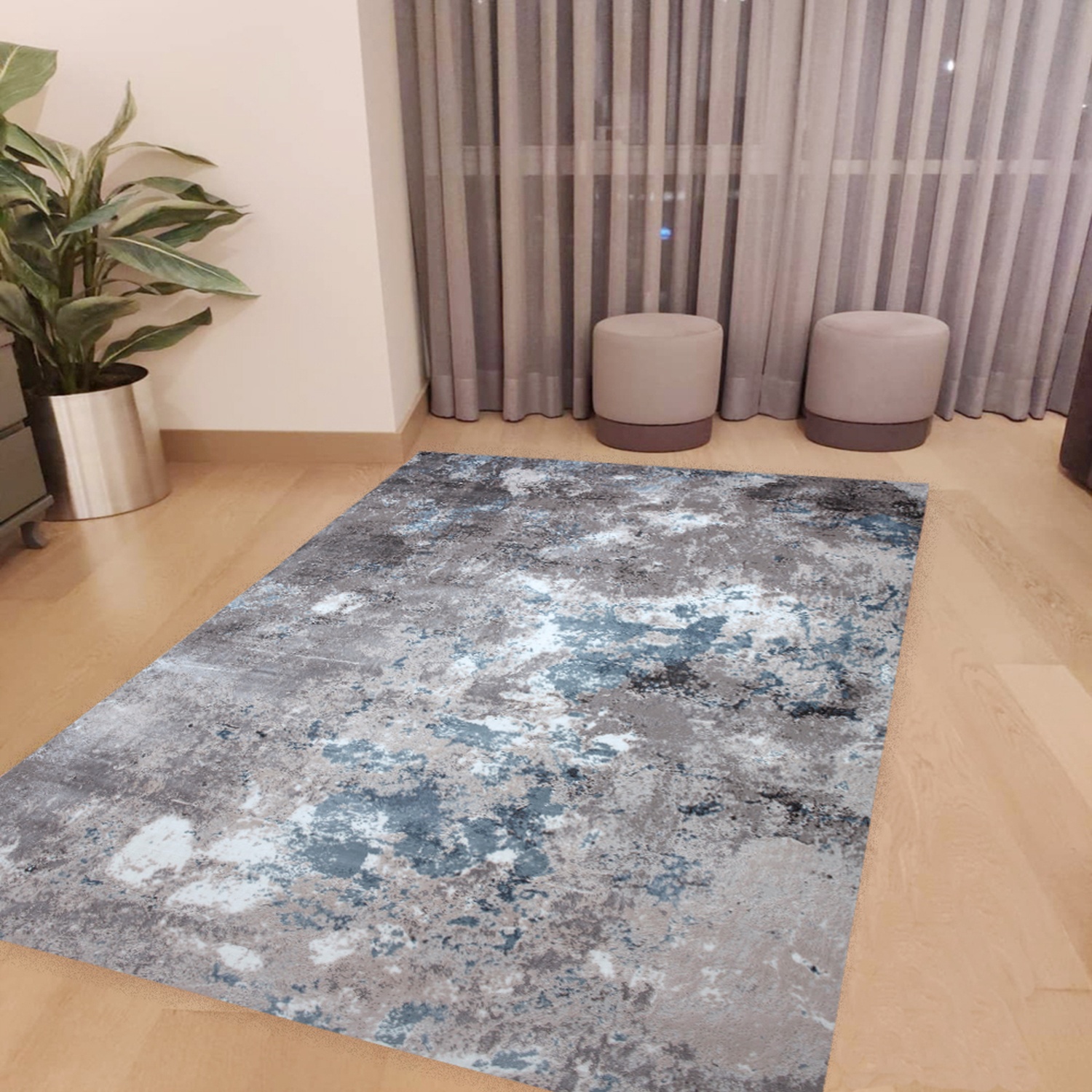 Pastel Modern Abstract Area Rug - Soft Gray and Baby Blue Rug